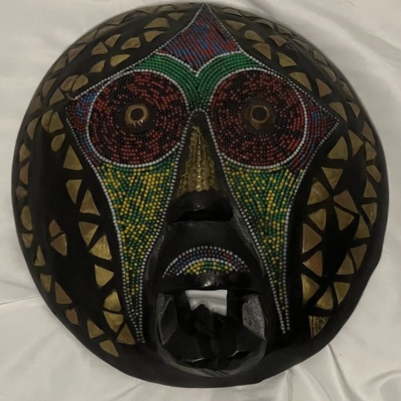 Ghana | Art | Ghana Carved Wood Ceremonial Decor Beaded Face Mask 2 ...